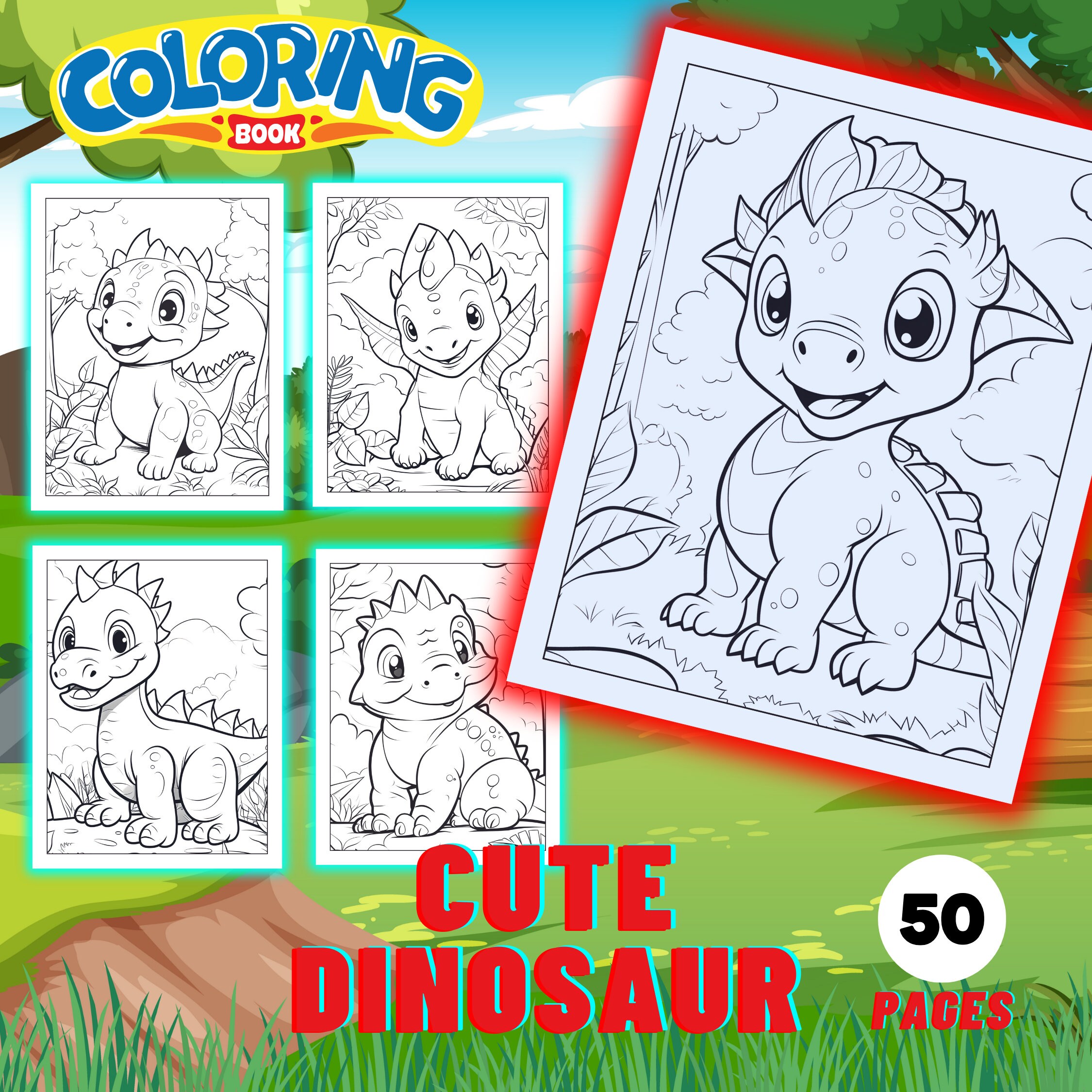Cute Dinosaur Coloring Pages 50 Pages for Kids Toddlers Preschoolers ...