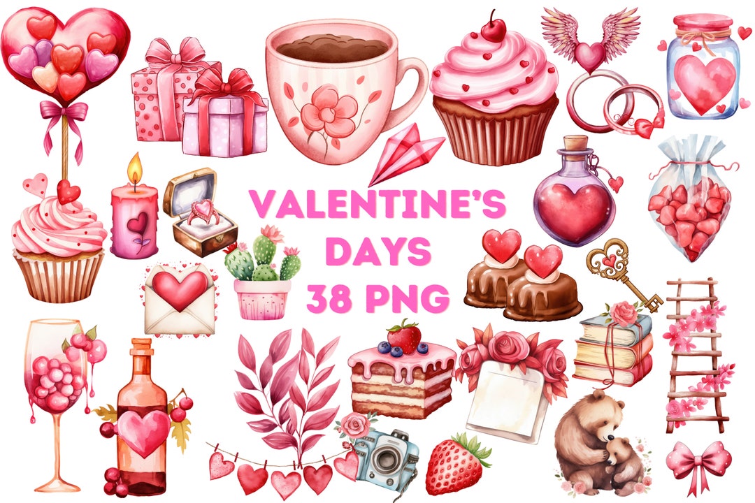 Watercolor Valentine's Day Clipart | Roses, Hearts (instant Download ...