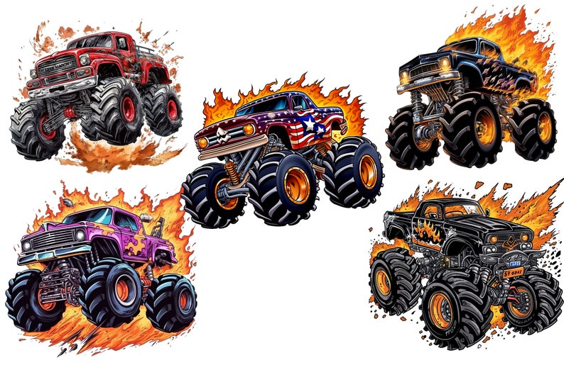 Watercolor Monster Trucks Clipart Bundle, Truck Clipart, Truck ...