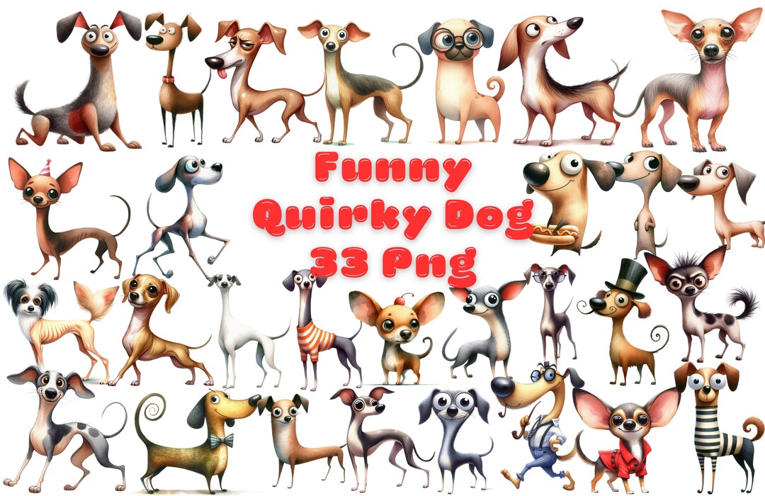 Quirky Dog Clipart PNG Bundle Whimsical Dogs Sublimation Clip Art ...