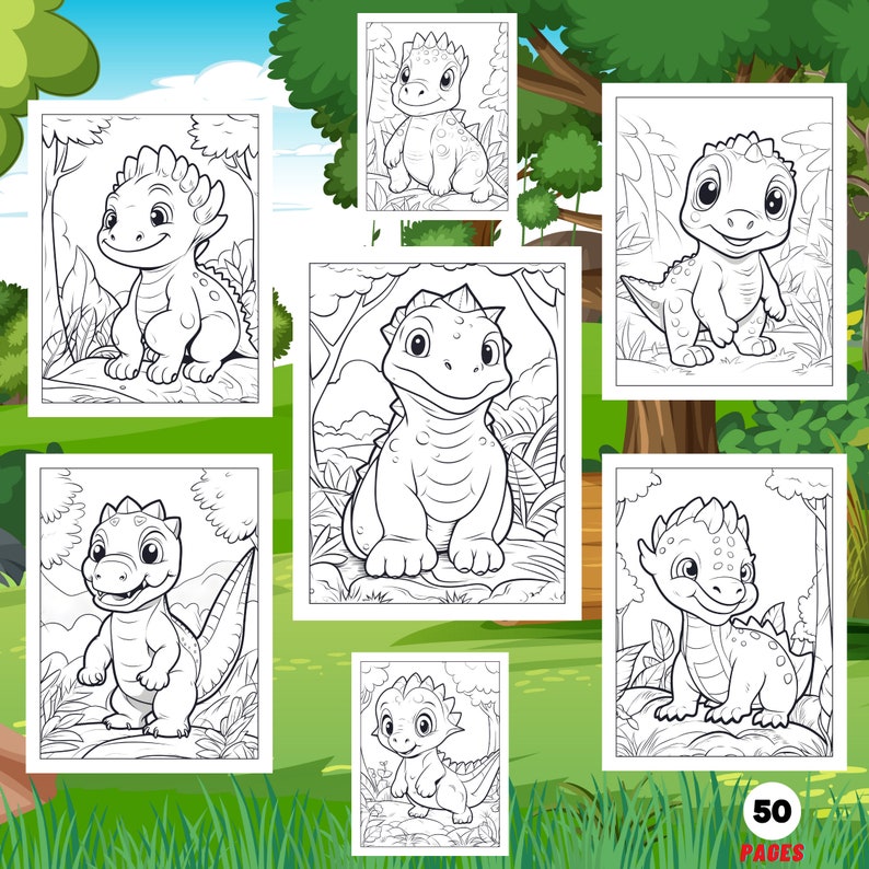Cute Dinosaur Coloring Pages 50 Pages for Kids Toddlers Preschoolers ...