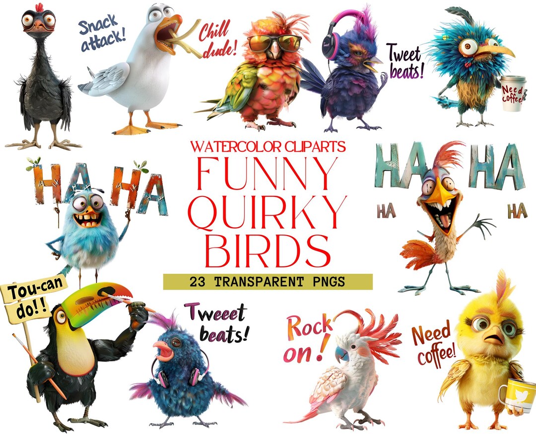 Grappige eigenzinnige vogel clipart, aquarel png-afbeeldingen (digitale ...