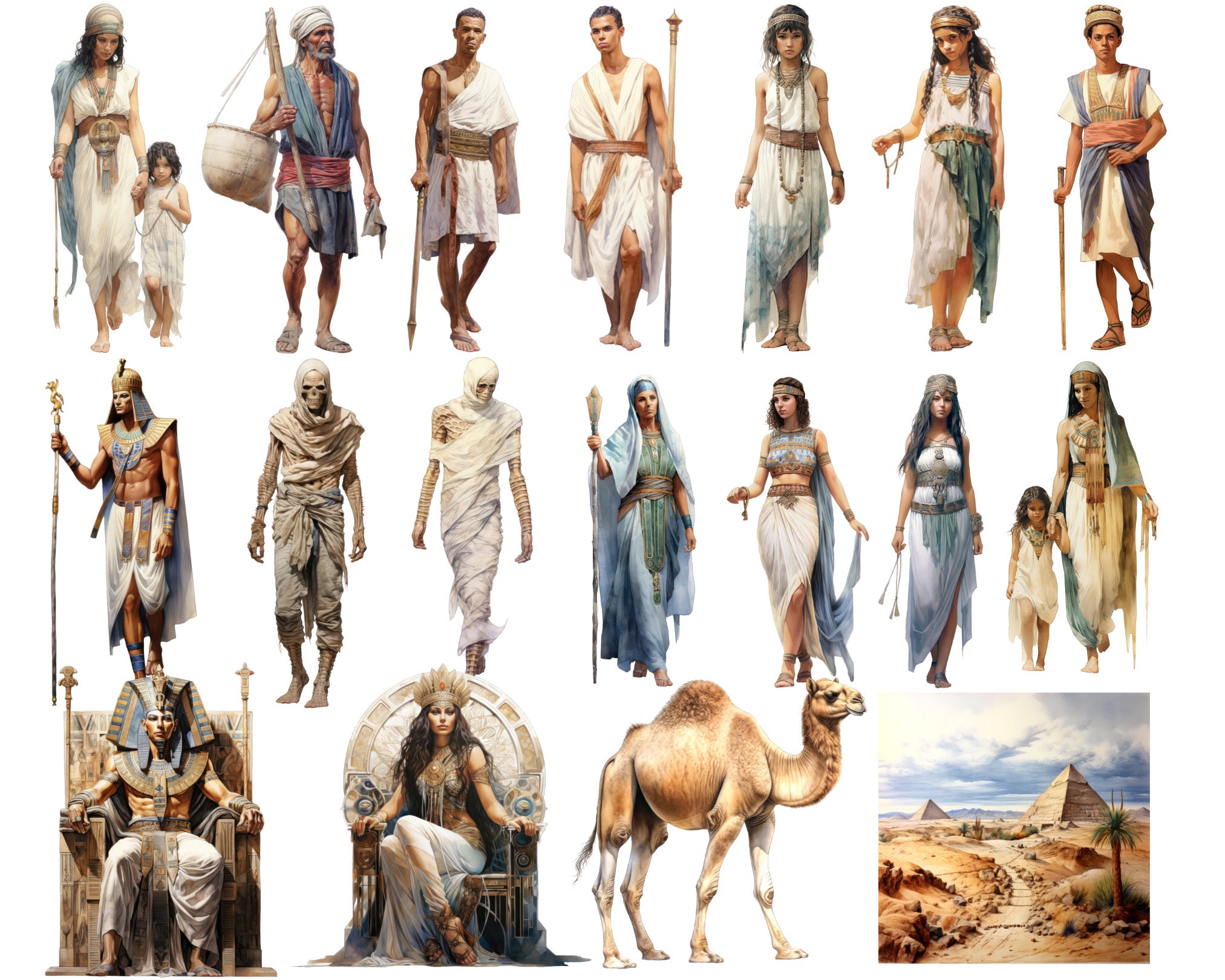 Watercolor Ancient Egyptian Gods & Monsters Clipart, Fantasy Ancient ...