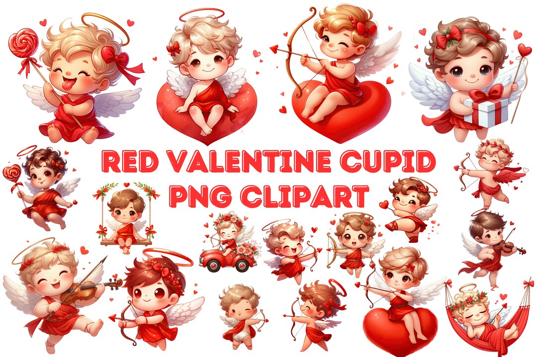 18 Red Valentine's Day Cupid Clipart | Red Hearts, Love Arrow, Romantic ...