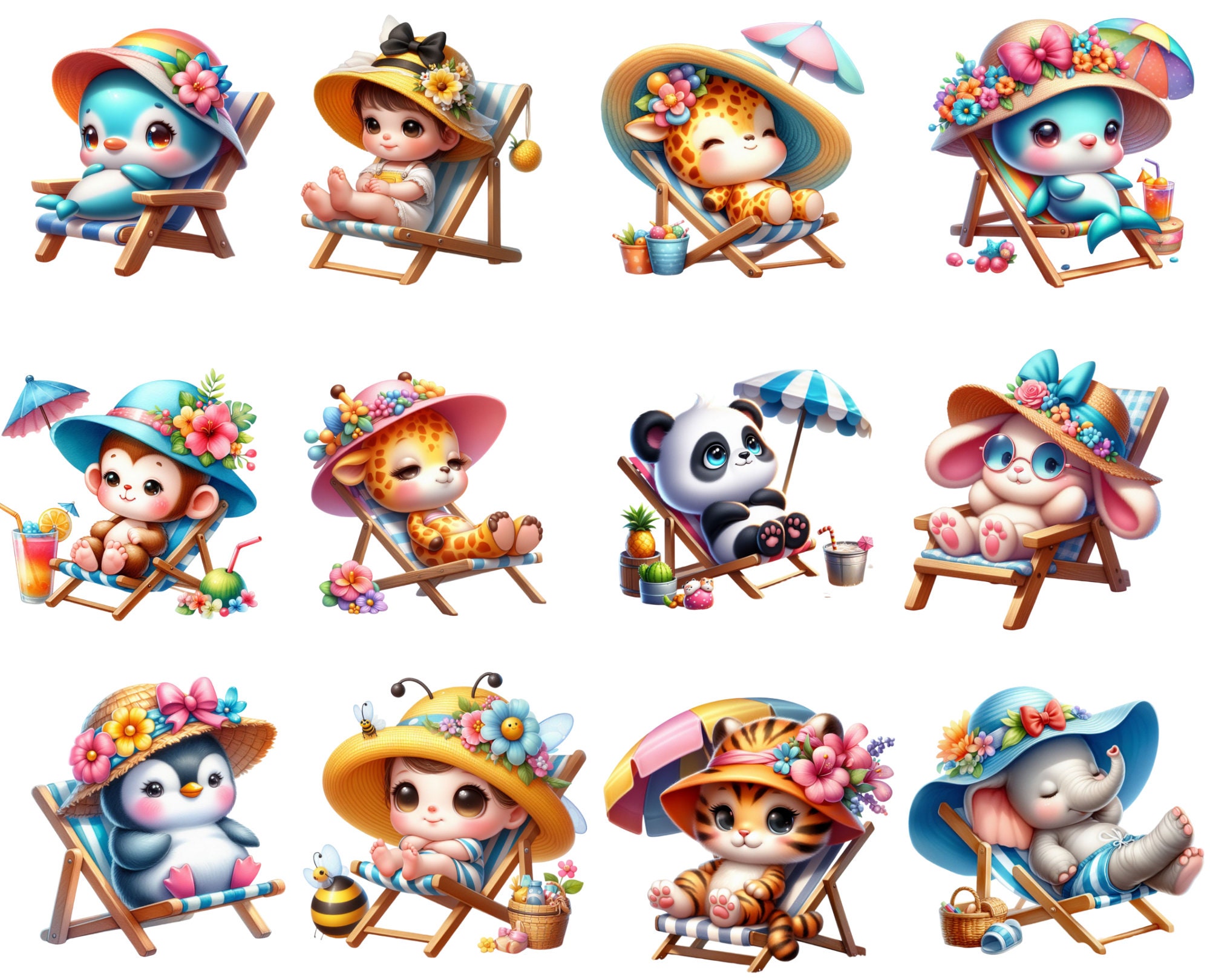 Summer Animals Relaxing Clipart Watercolor Clipart Animal Clipart ...