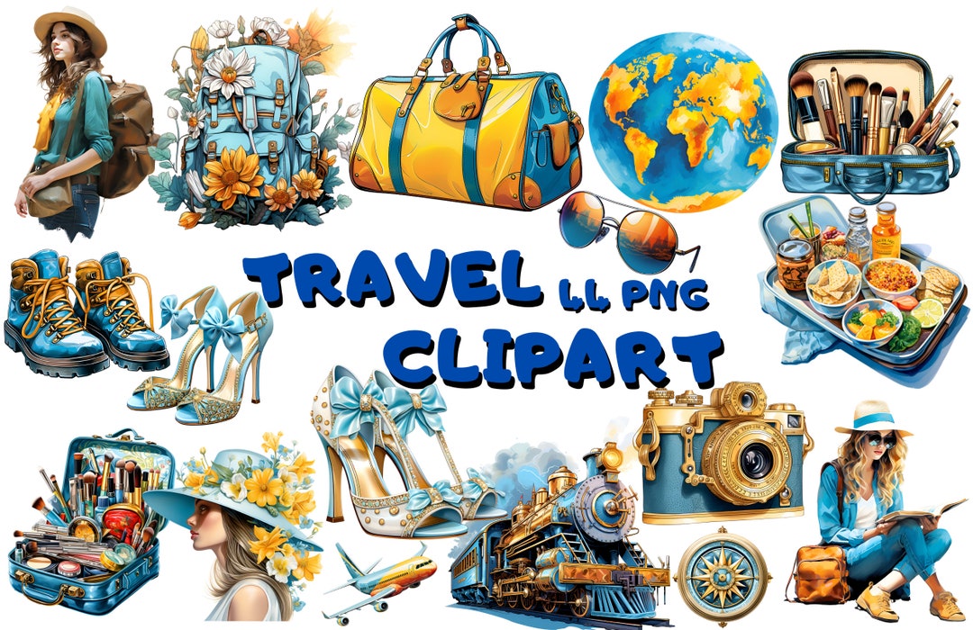 Watercolor Travel Clipart, Bundle for Digital Scrapbooking, Adventure ...