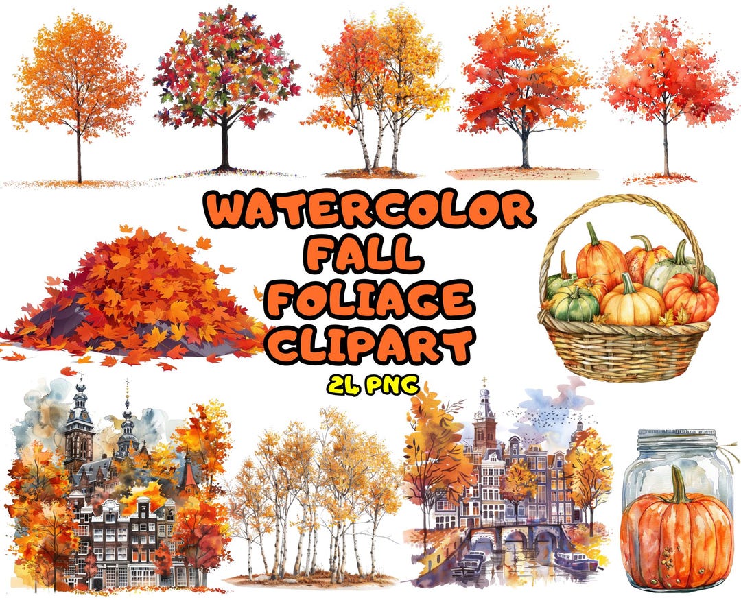 Watercolor Fall Foliage Clipart, Watercolor Leaves, Autumn Clipart ...