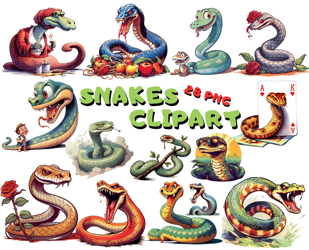 Watercolor Snakes Clipart | Cobra, Black Mamba, Anaconda, Viper ...