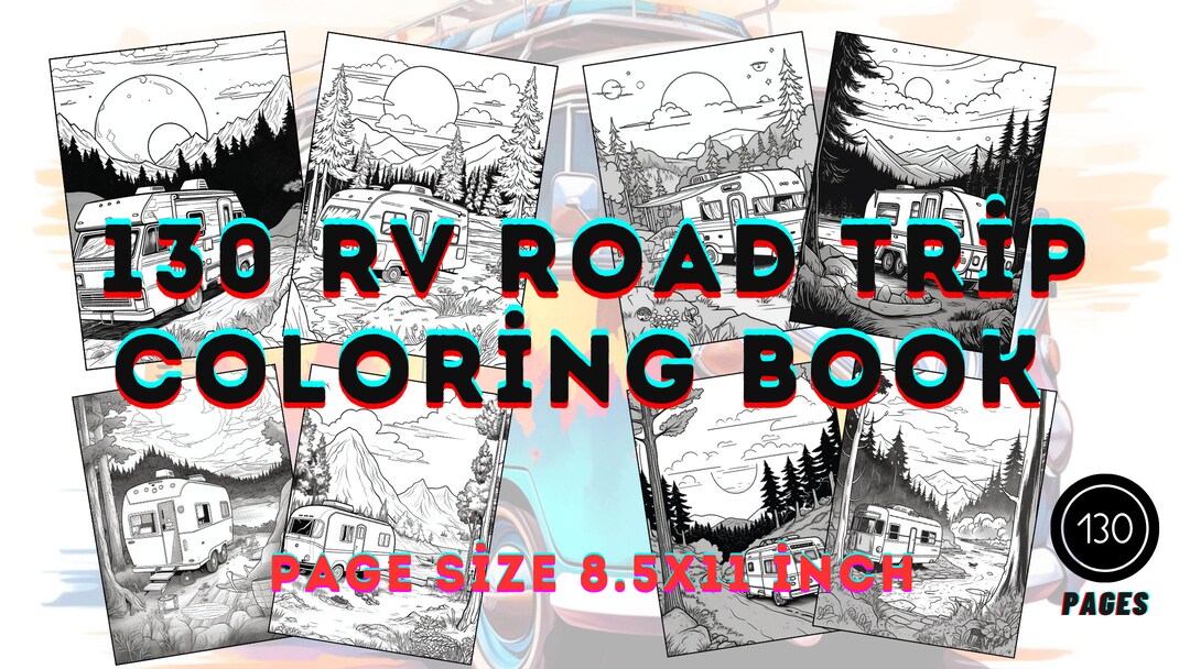 130 Road Trip Caravan Coloring Pages, Adult and Kids Coloring Book ...