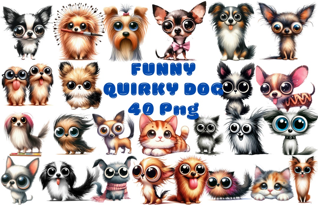 Cute Quirky Dog Clipart PNG Bundle Whimsical Dogs Sublimation Clip Art ...