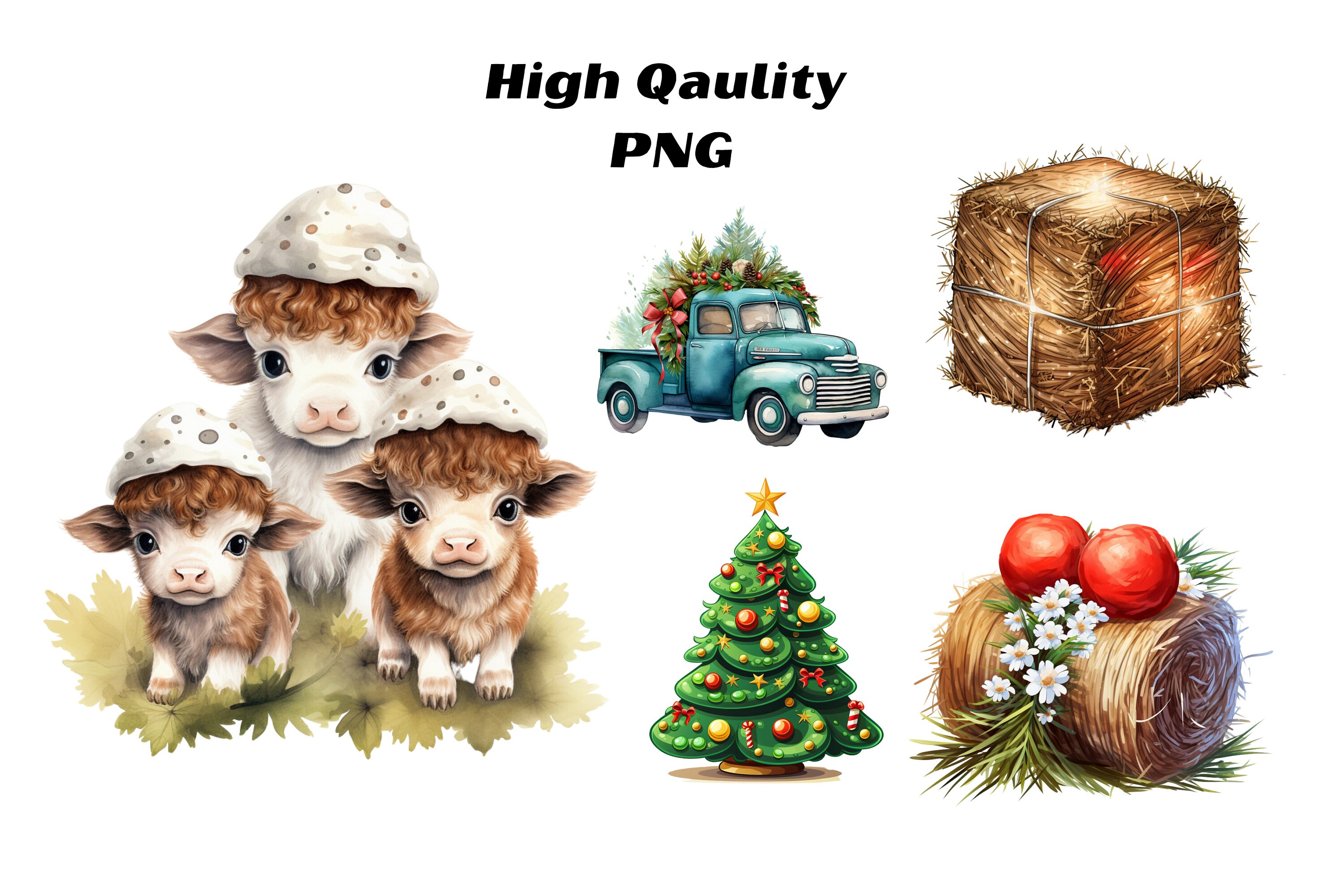 20 Christmas Farm Animals Clipart Watercolor Farm Animals Christmas ...