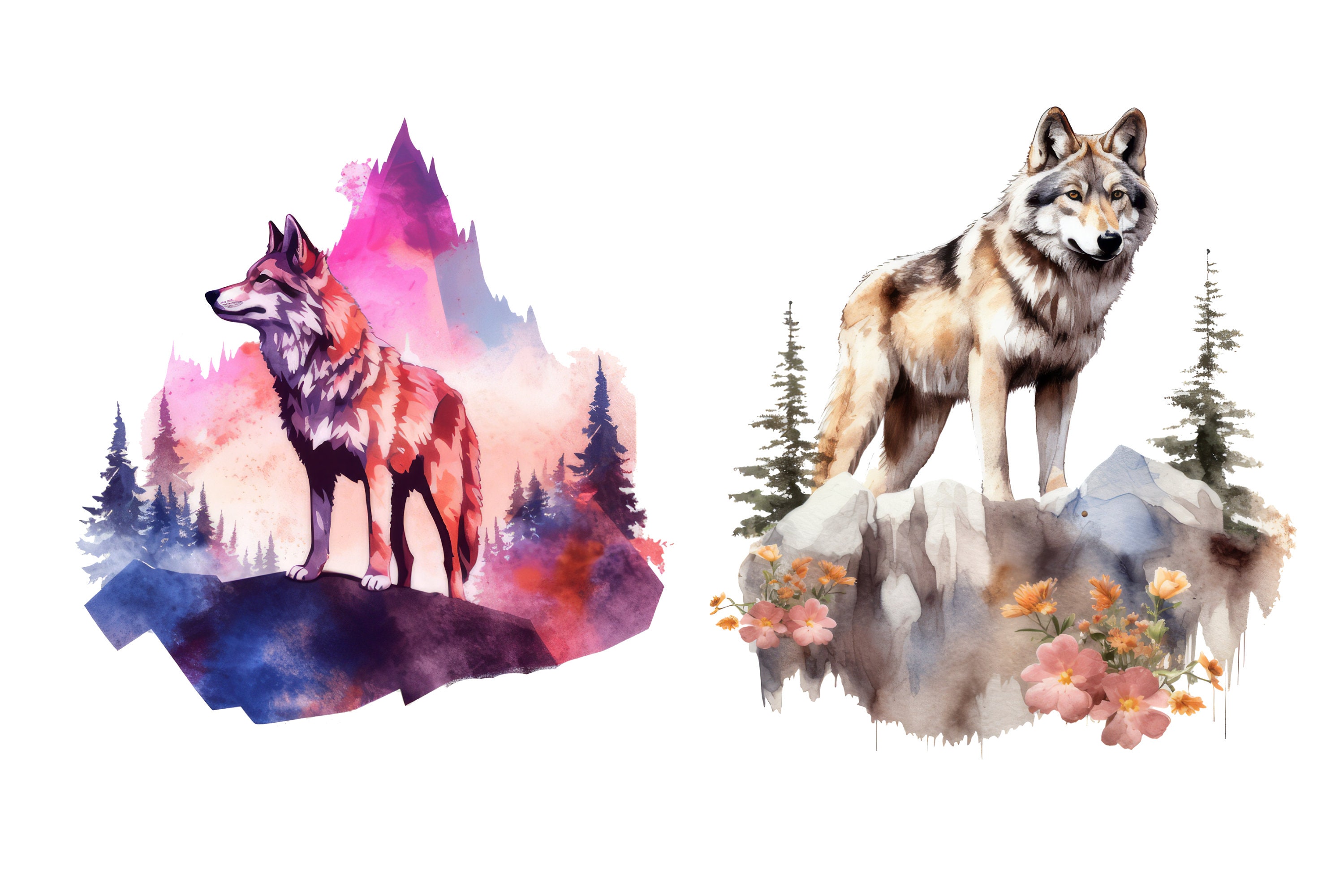 Watercolor Winter Wolves Clip Art Cute Wolf, Woodland Animal, Baby Wolf ...