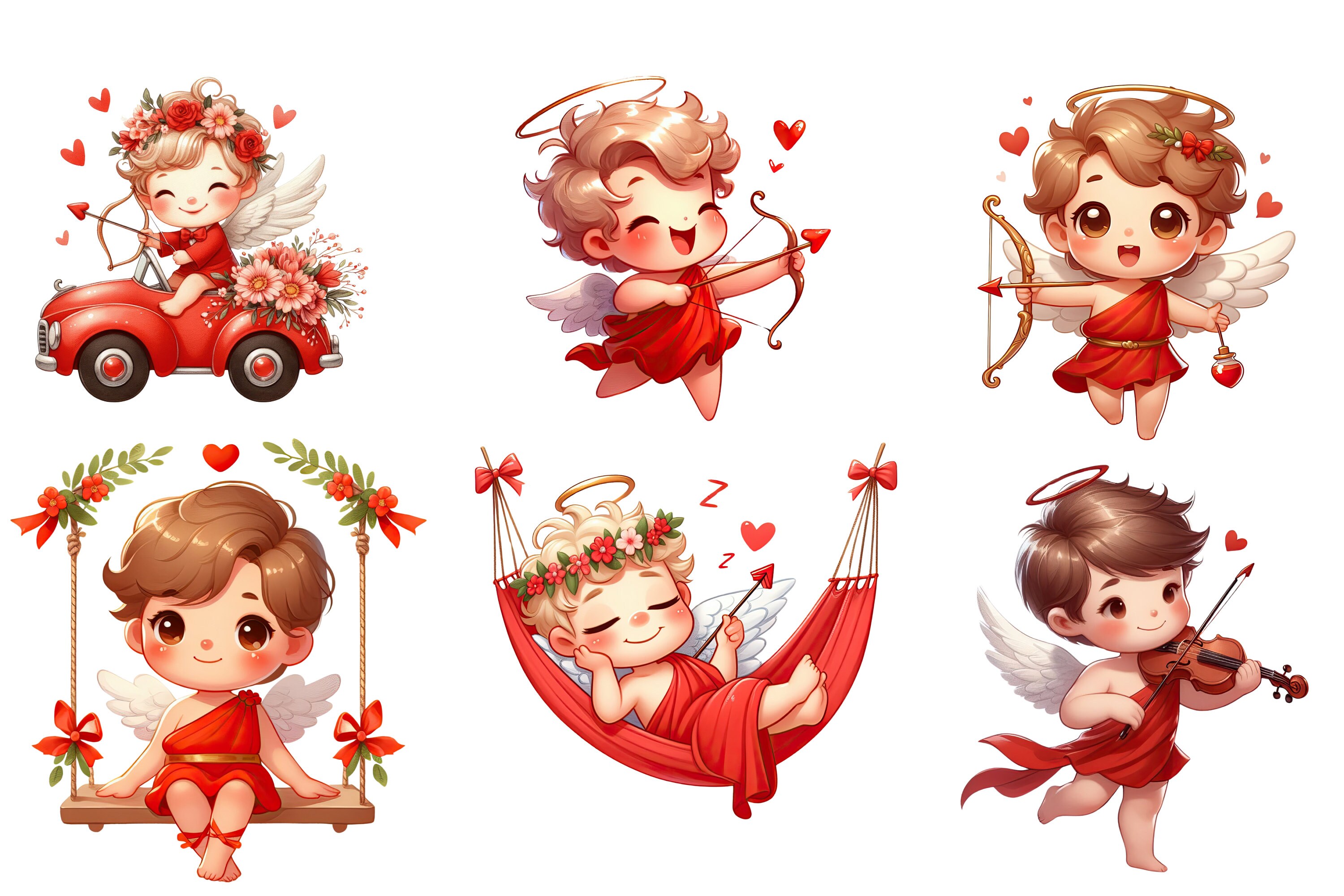 18 Red Valentine's Day Cupid Clipart Red Hearts, Love Arrow, Romantic ...