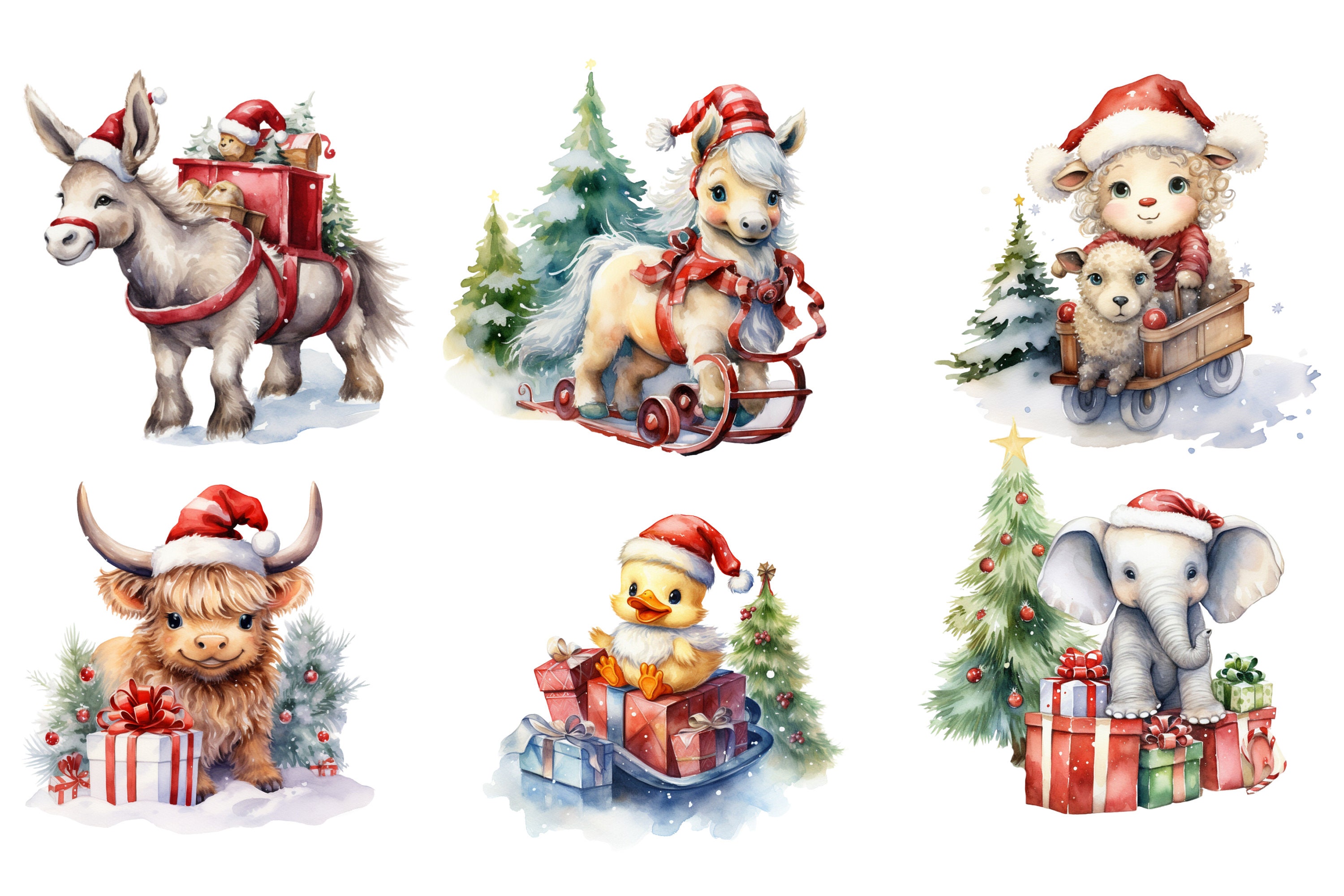 20 Christmas Farm Animals Clipart Watercolor Farm Animals Christmas ...