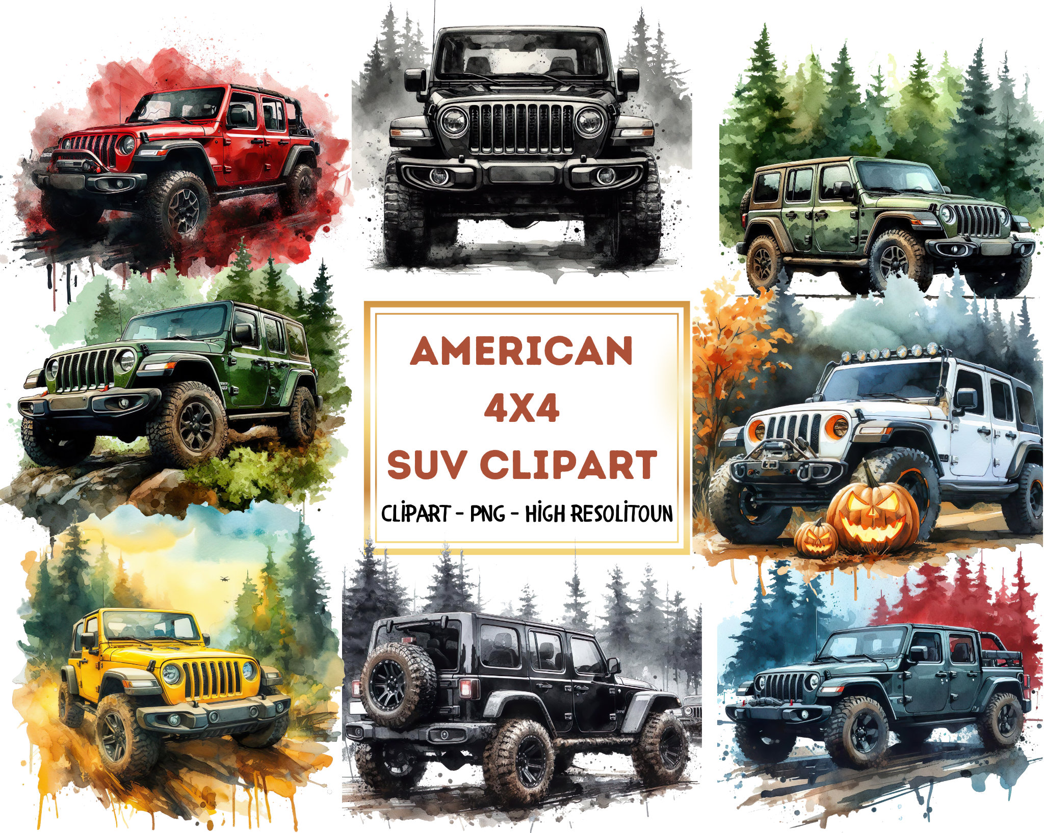 35 American SUV Truck Pick-up PNG Clipart, Retro Pick-up Art PNG Bundle ...