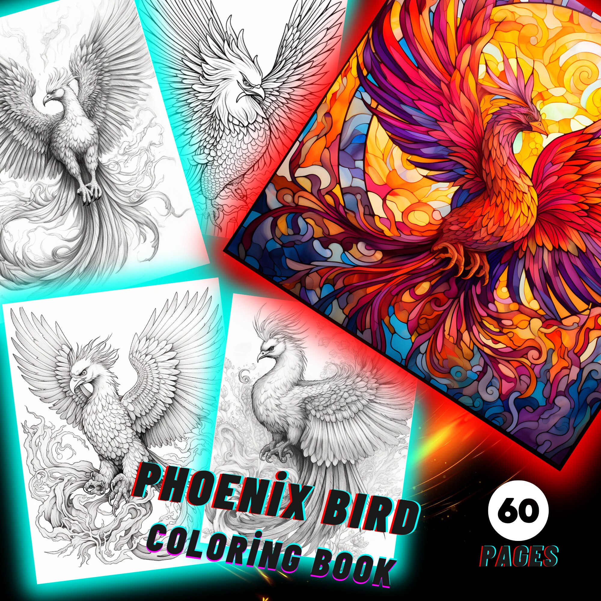 65 Grayscale PHOENIX, MYTHICAL CREATURES Coloring Book Printable Adult ...