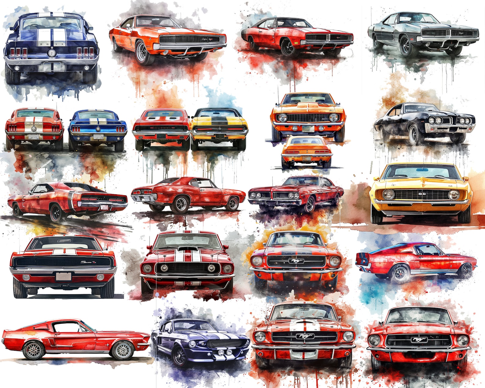 78 Watercolor American Muscle Car, Art Vintage Car Clipart, Classic ...