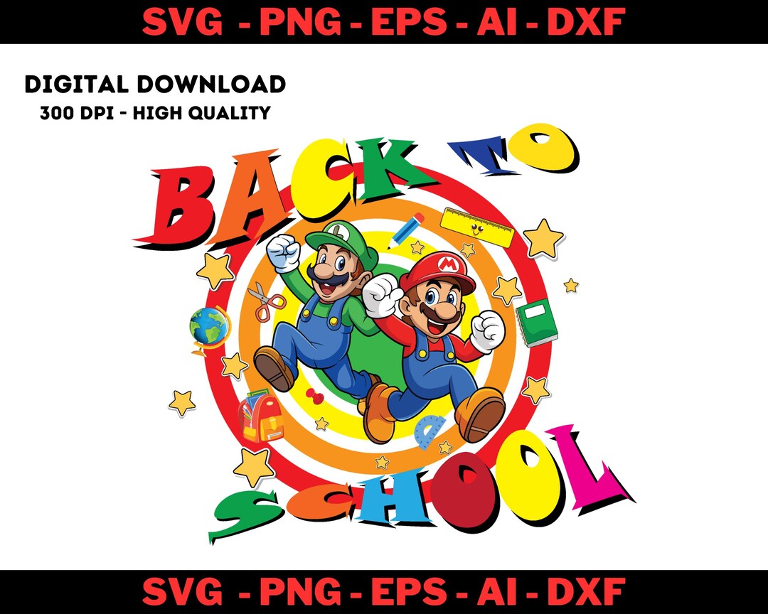 Funny Cartoon School PNG: Back to School Super Mario (digital File) - Etsy