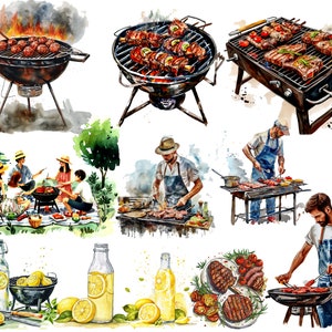 Watercolor BBQ Party Clipart | Backyard BBQ Grill, American Culture ...