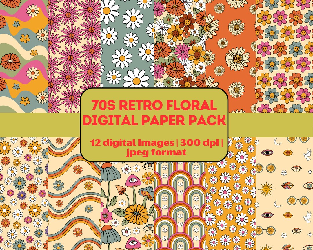 Vintage Floral Digital Paper | Retro Wildflower Prints and Patterns ...
