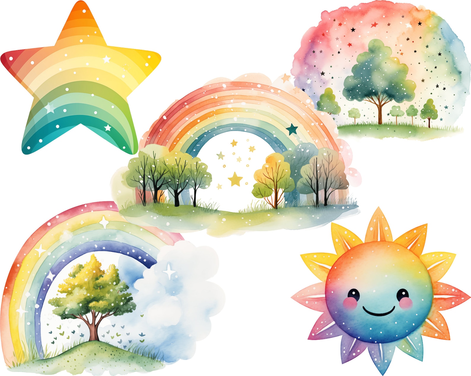 Watercolor Rainbow Clipart Pack, Cute Rainbow Clipart, Watercolor ...
