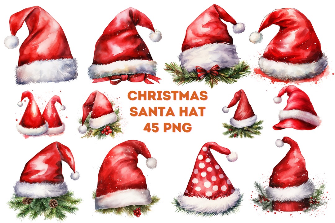 Watercolor Santa Hat Clipart | Xmas, Winter, Christmas Decoration ...