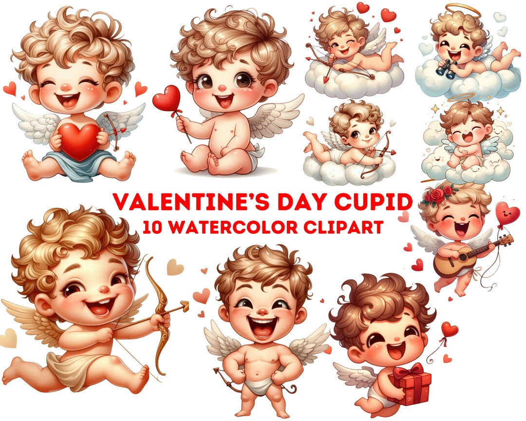 Valentine's Day Cupid Clipart | Red Hearts, Love Arrow (digital ...