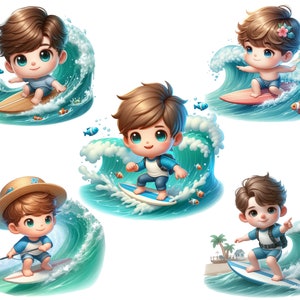 Watercolor Surfing Boy Clipart: Summer Beach Illustrations (PNG) - Etsy