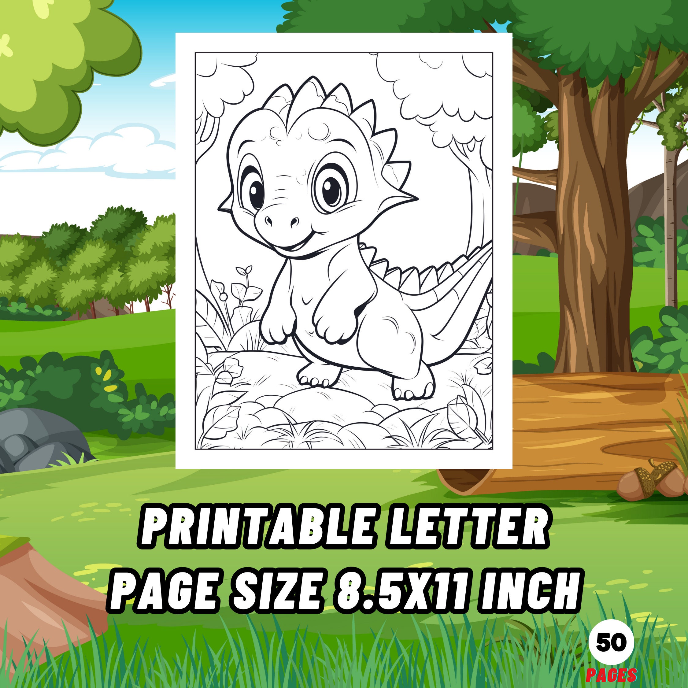 Cute Dinosaur Coloring Pages 50 Pages for Kids Toddlers Preschoolers ...