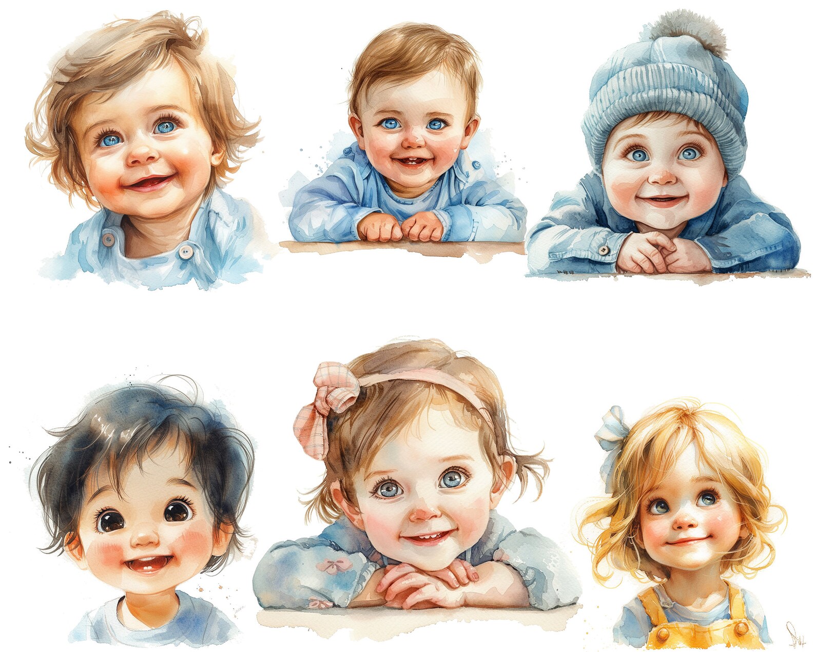 42 Watercolor Cute Babies Clipart, Baby Clip Art Realistic, Smiling ...