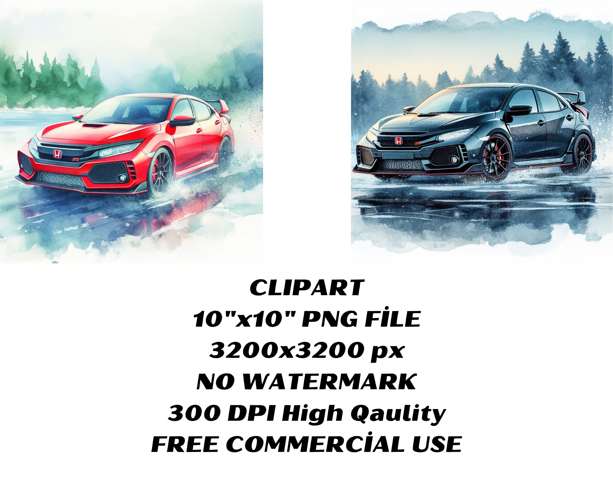 Japanese Hot Hatch JDM Car Clipart Bundle, Japanese Car, Watercolor Car ...