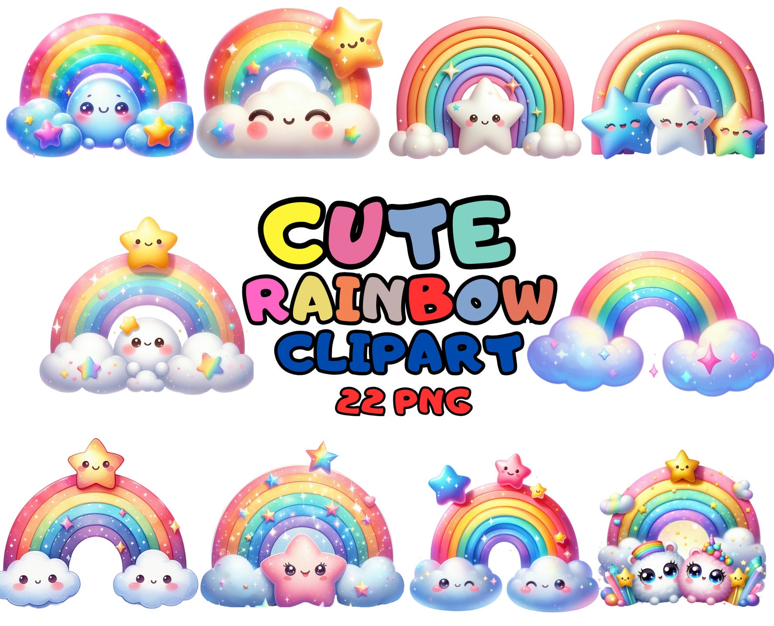Watercolor Cute Rainbow Clipart, Rainbow Clipart Pack, Baby Shower Clip ...