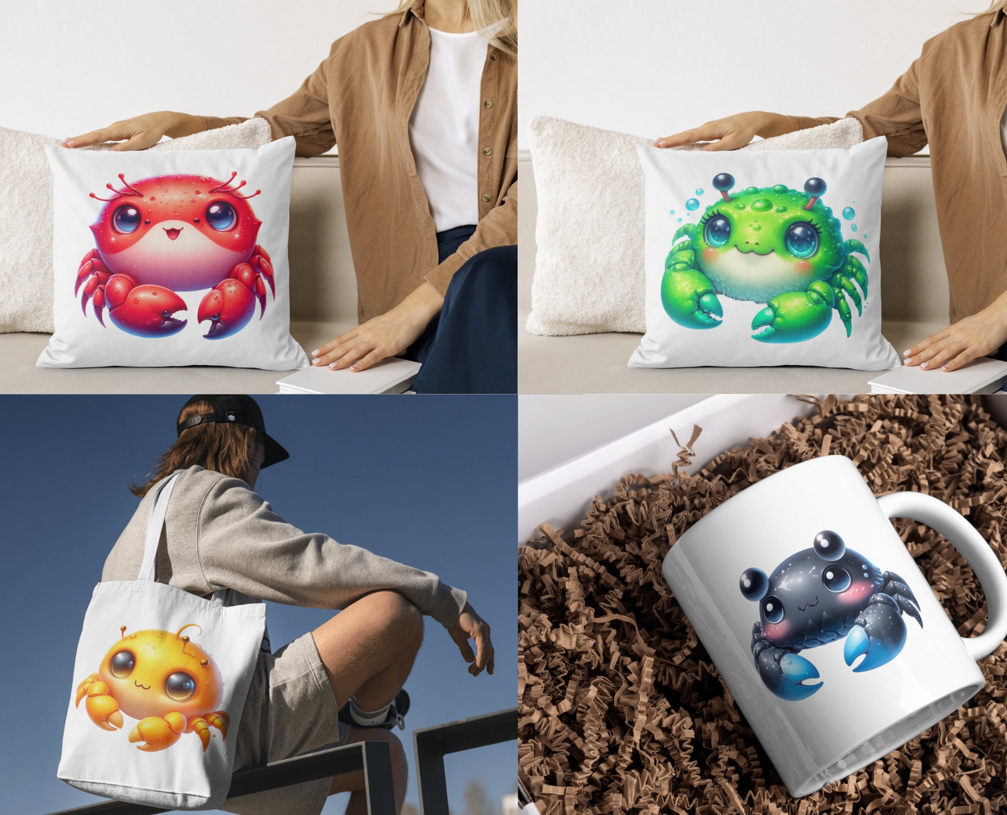 Watercolor Cute Crab Sublimation Clipart - Adorable Colorful Crabs for ...