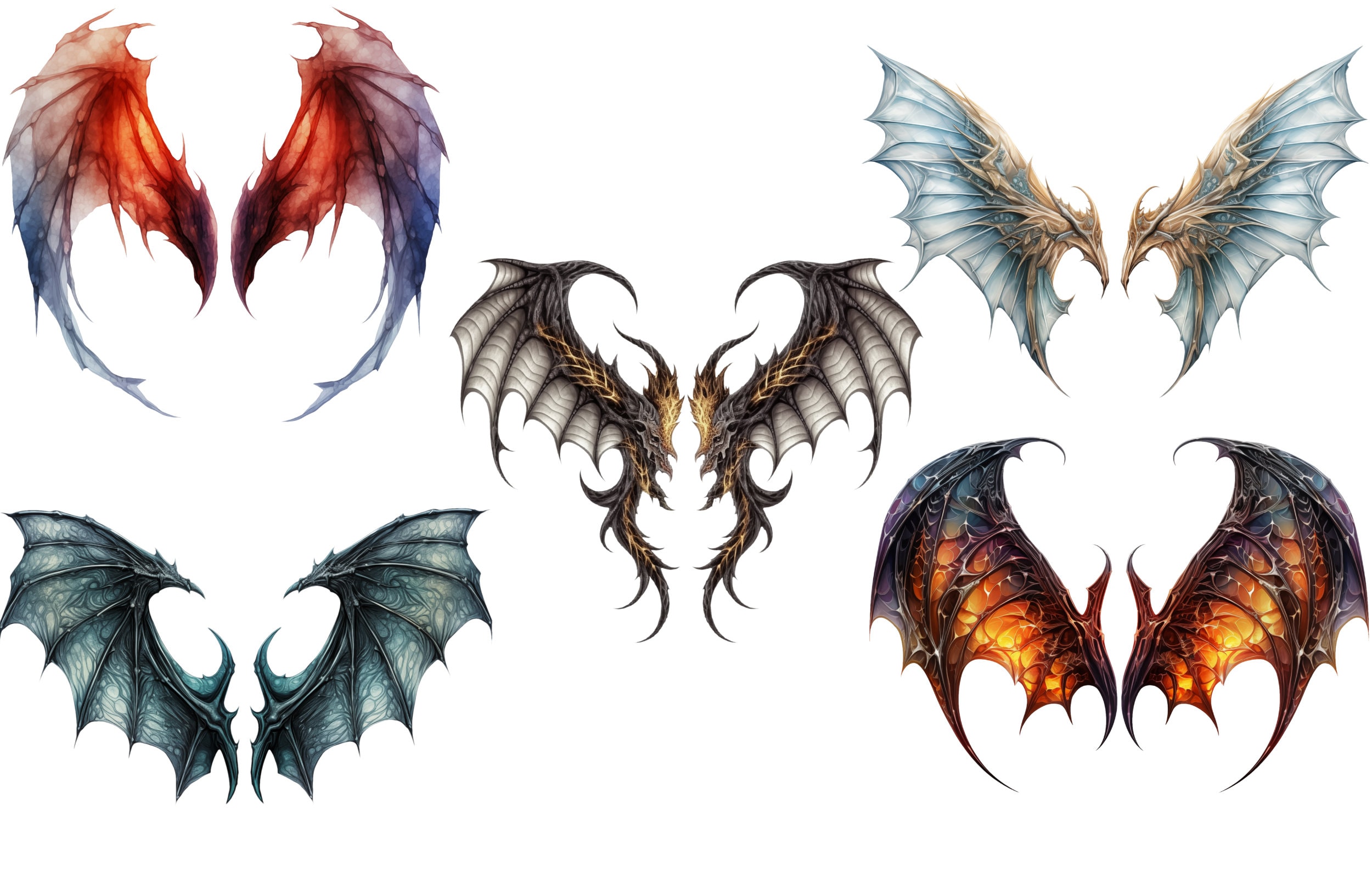 Dragon Wings PNG Bundle, Dragon Wings Clipart, Dragon Clipart, Magic ...