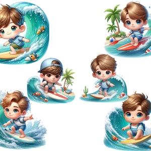 Watercolor Surfing Boy Clipart: Summer Beach Illustrations (PNG) - Etsy