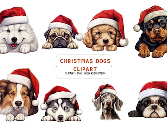 Christmas Dogs, 670 Santa Dogs PNG Clipart Bundle 111 Breeds, Christmas ...