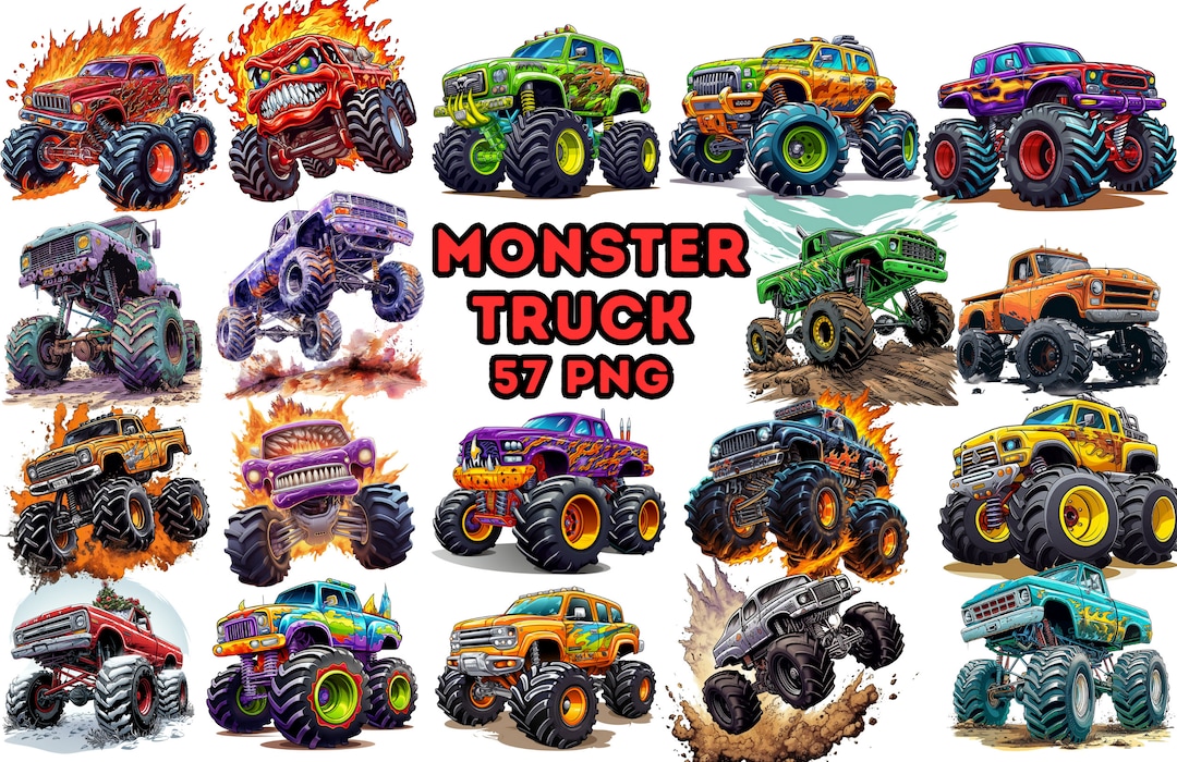 Watercolor Monster Trucks Clipart Bundle, Truck Clipart, Truck ...