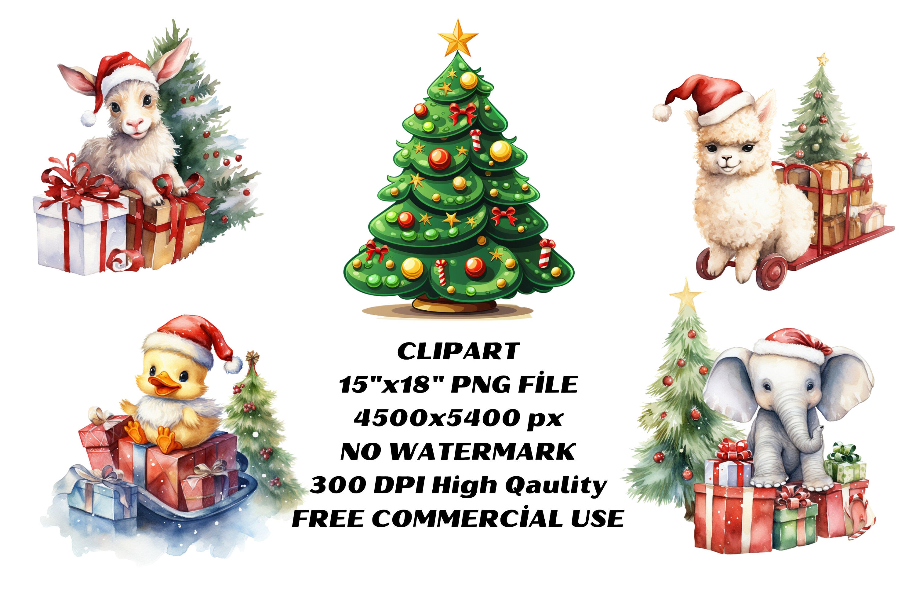 20 Christmas Farm Animals Clipart Watercolor Farm Animals Christmas ...