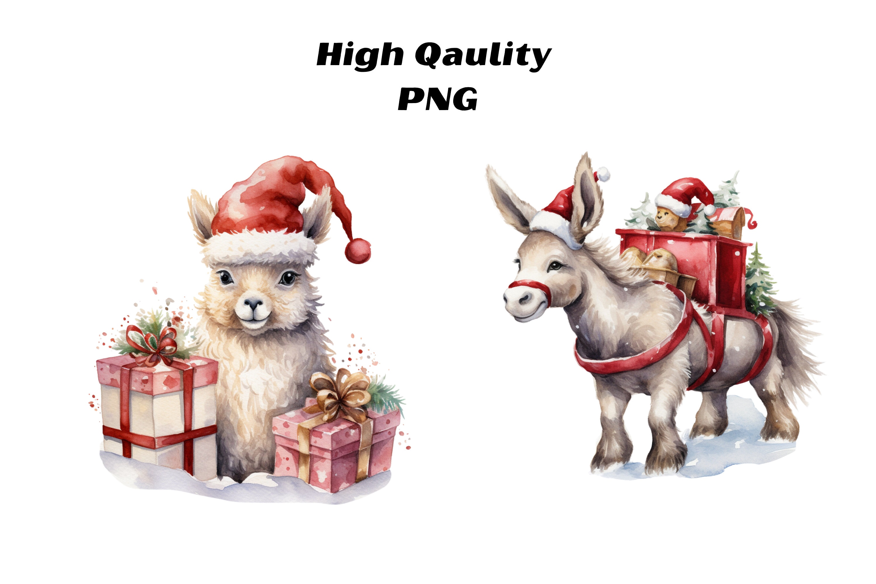 20 Christmas Farm Animals Clipart Watercolor Farm Animals Christmas ...