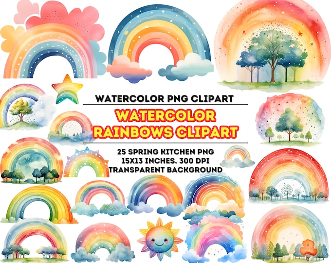 10 Watercolor Rainbow Clipart • Cute Rainbow PNG and JPG Images ...