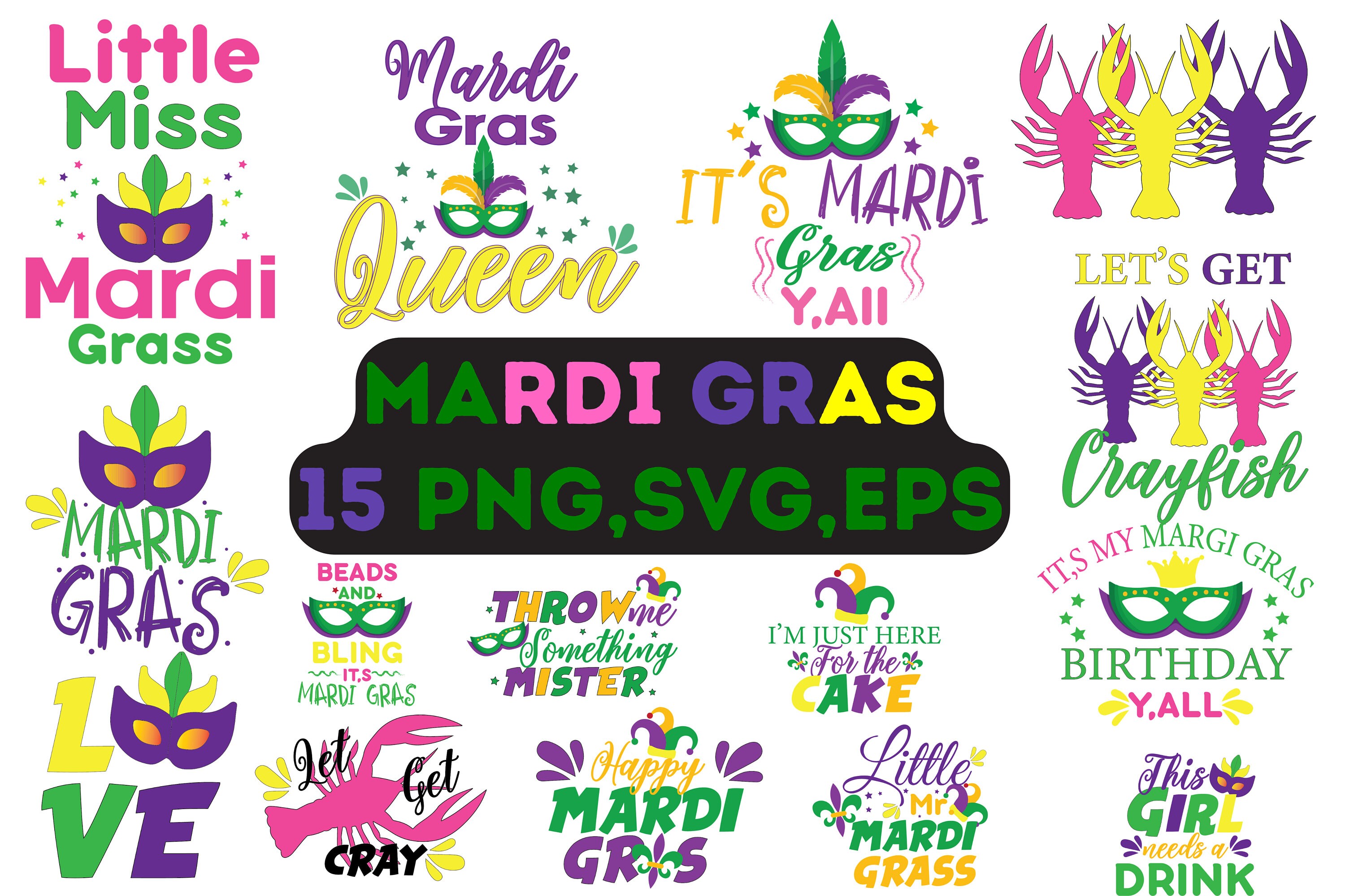 15 Mardi Gras SVG Bundle, PNG Bundle, Mardi Gras Clipart, Carnival ...