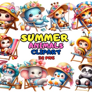 Summer Animals Relaxing Clipart Watercolor Clipart Animal Clipart ...