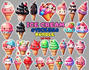 Kawaii Cute Ice Cream PNG Bundle - Etsy