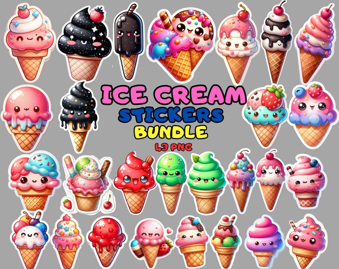 Kawaii Cute Ice Cream PNG Bundle - Etsy Canada