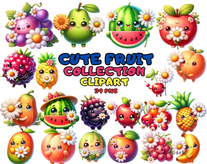 Kawaii Cute Fruit PNG Bundle - Etsy Canada