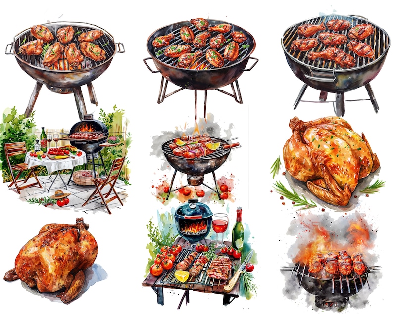 Watercolor BBQ Party Clipart Backyard BBQ Grill, American Culture ...