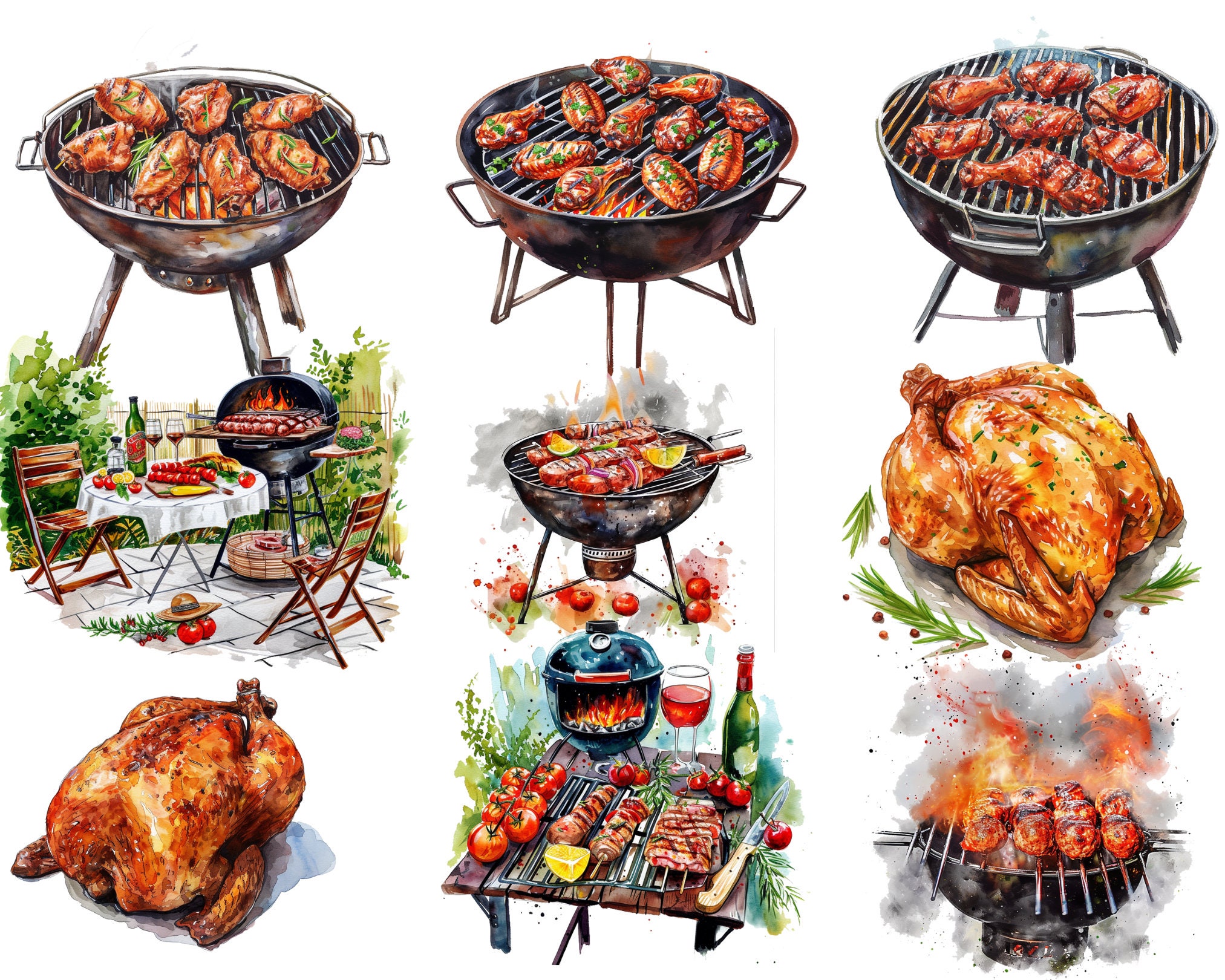 Watercolor BBQ Party Clipart Backyard BBQ Grill, American Culture ...