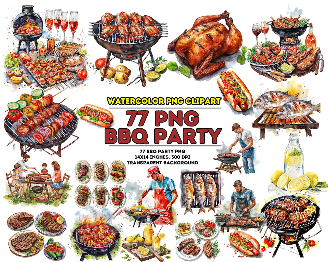 Watercolor BBQ Party Clipart | Backyard BBQ Grill, American Culture ...