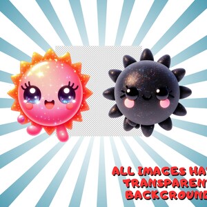 Personalized Kawaii Sun Clipart Bundle, Cute Sun Pngs for Stickers ...