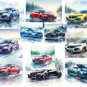 Japanese Hot Hatch JDM Car Clipart Bundle, Japanese Car, Watercolor Car ...